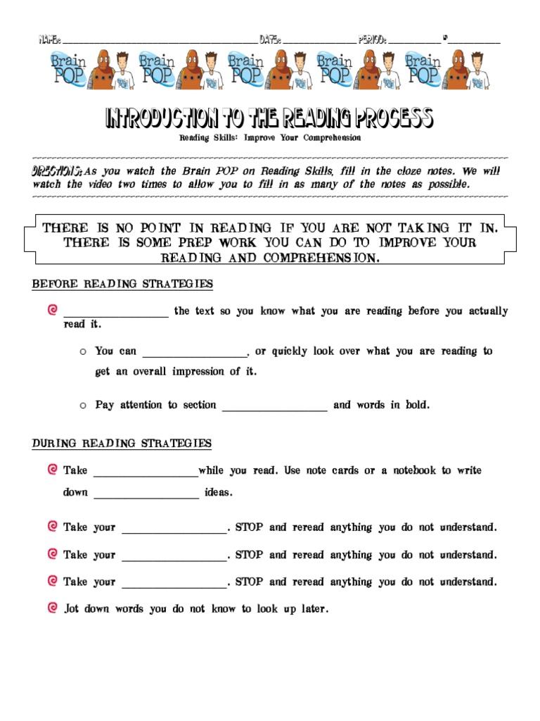 Introductiontoreadingprocess Brainpop Notes | PDF