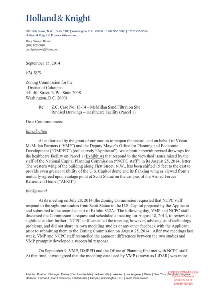 McMillan Holland & Knight Letter Submitting Drawings 2014 09 15 | PDF ...