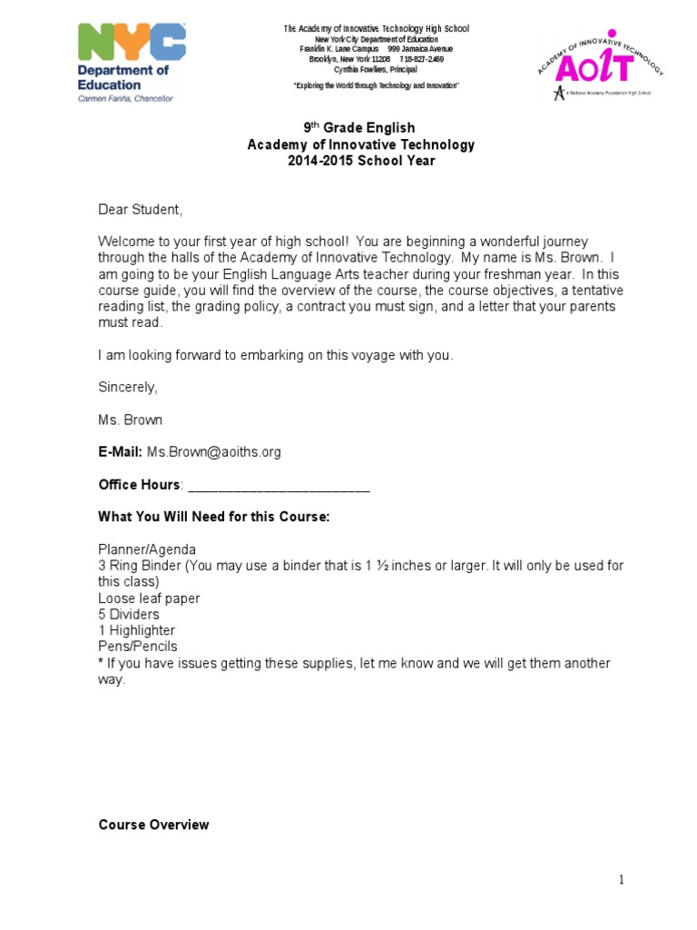 9th Grade English Course Overview Guide | PDF | Essays