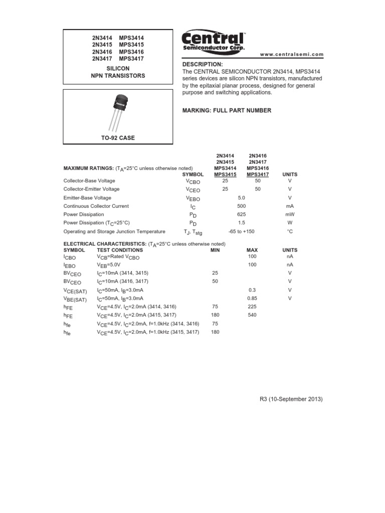 2N3414 MPS3414 2N3415 MPS3415 2N3416 MPS3416 2N3417 MPS3417 Silicon NPN ...