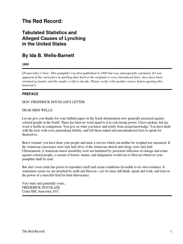 The Red RecordTabulated Statistics and Alleged Causes of Lynching in ...
