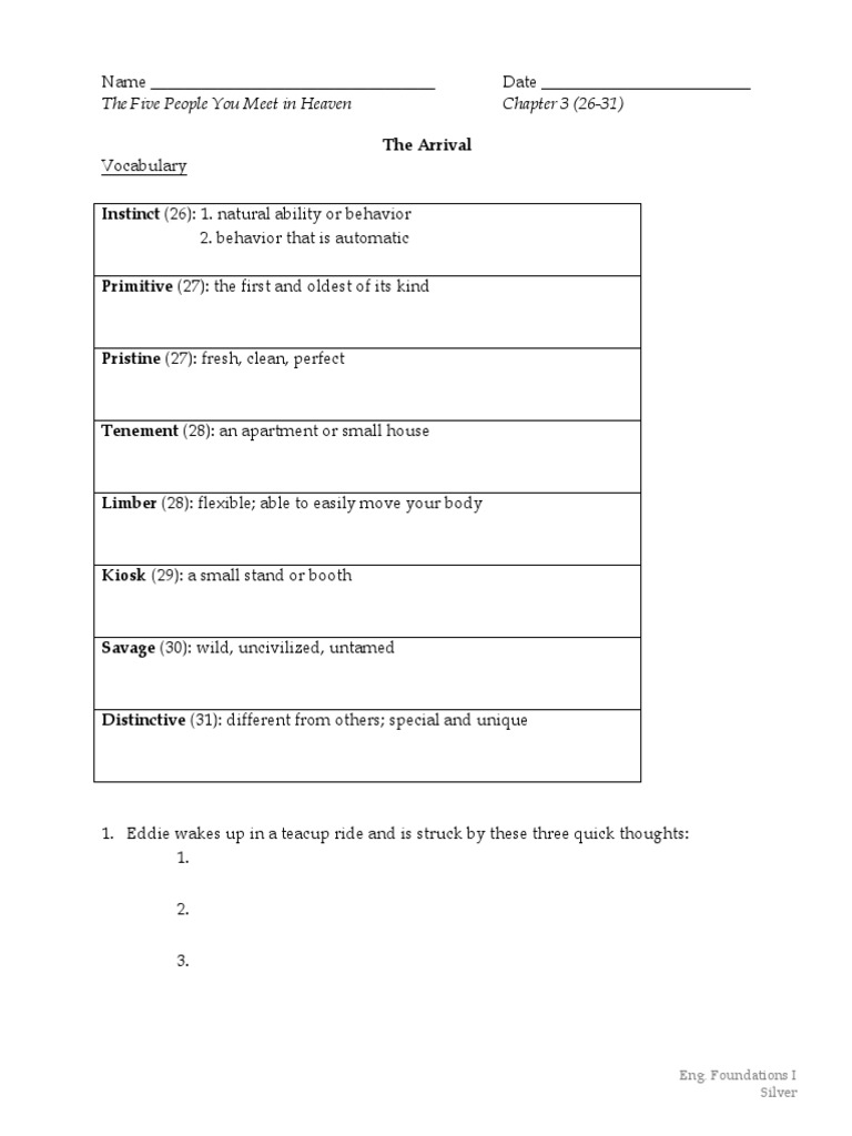 The Five People You Meet in Heaven Chapter 3 (26-31) | PDF