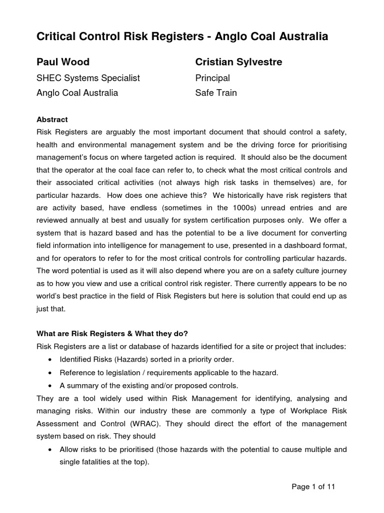 Critical Control Risk Management System | PDF | Risk | Risk Management