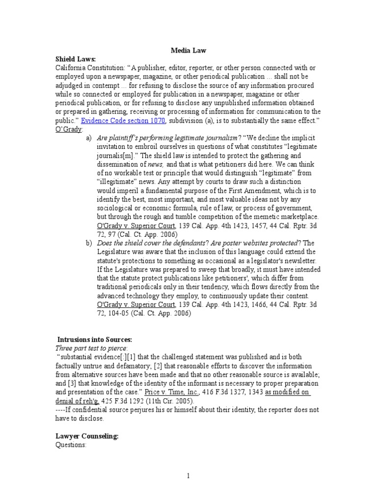 Media Law Outline | PDF | Defamation | Damages