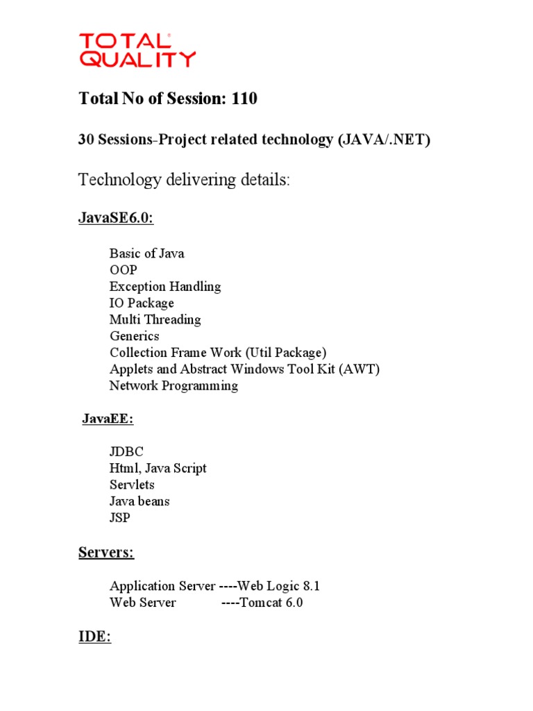 Java & .NET Technology Training Overview | PDF