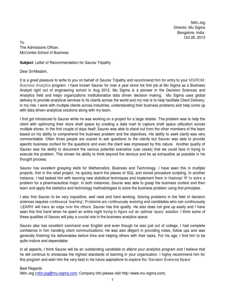 LOR Sample | PDF | Analytics | Statistics