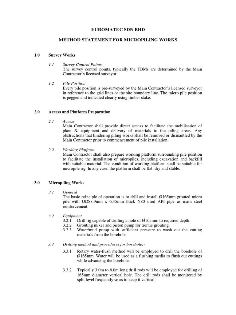 Method Statement | PDF | Deep Foundation | Drilling Rig