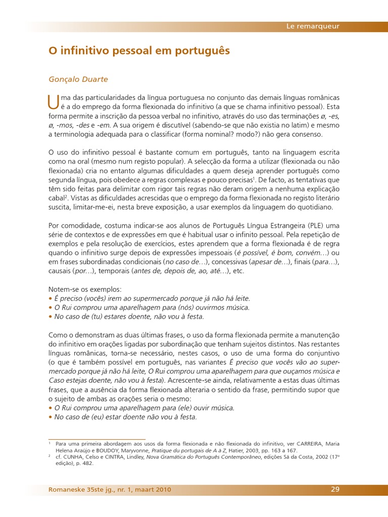 O Infinitivo Pessoal em Português PDF | PDF | Português (idioma) | Oração