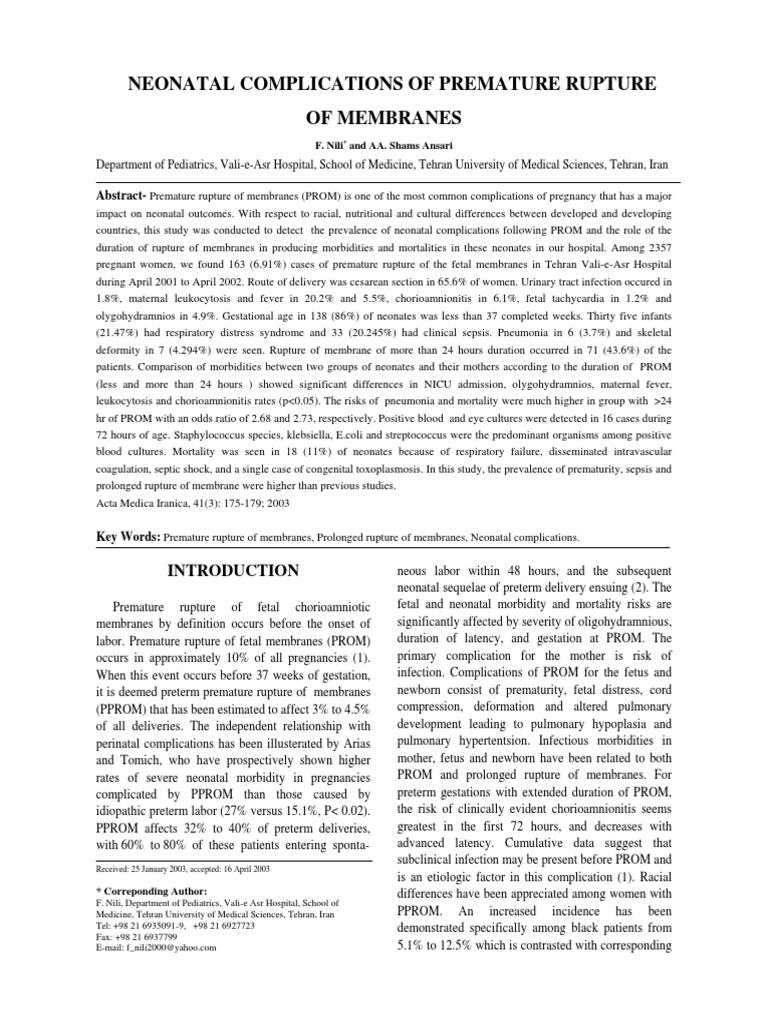 Neonatal Complications of Premature Rupture of Membranes: Abstract ...
