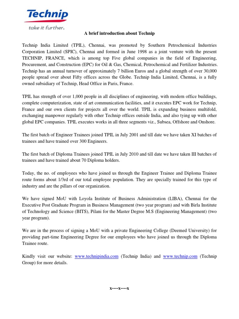 Technip India Limited | PDF | Diploma | Engineering