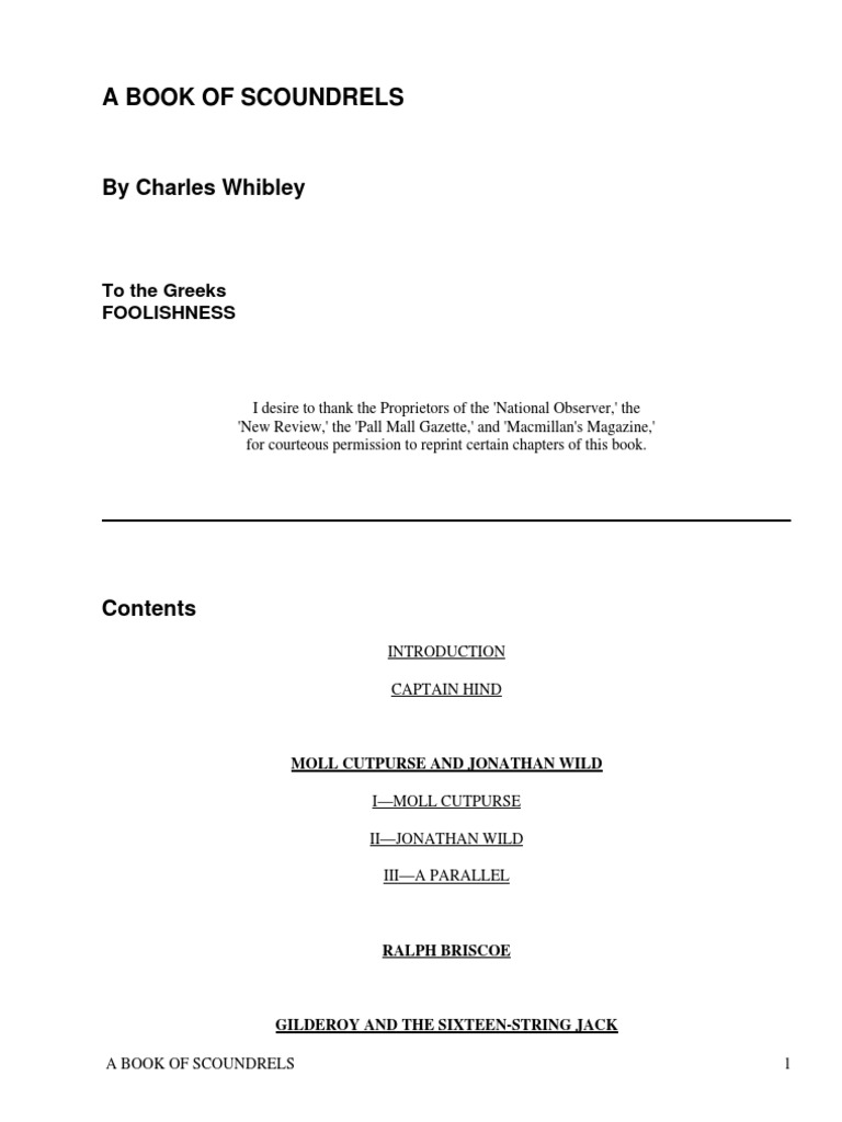 A Book of Scoundrels by Whibley, Charles, 1859-1930 | PDF | Theft