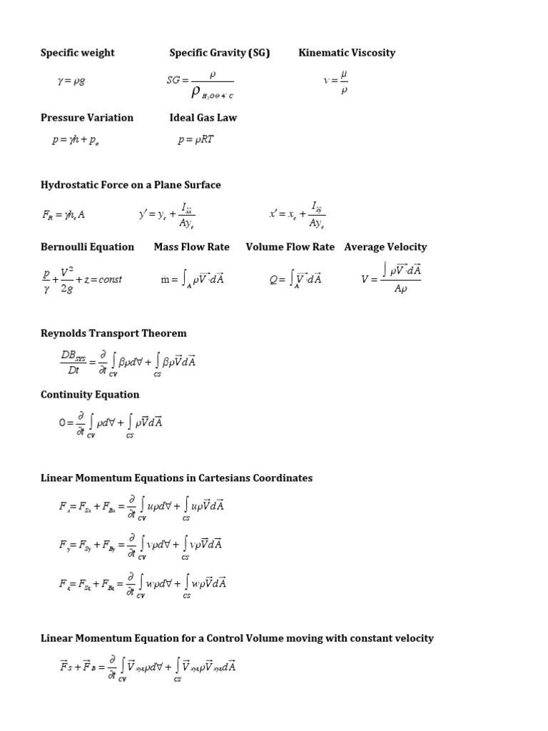 Fluid Equations Figures Tables | Download Free PDF | Mechanics | Motion ...