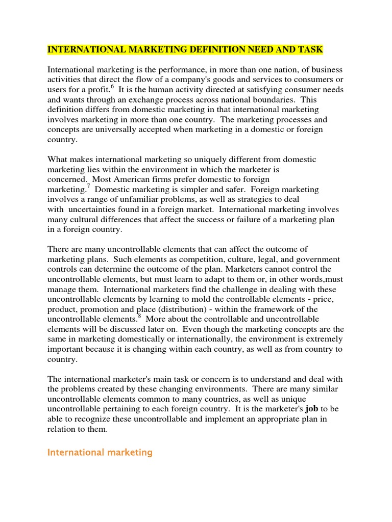 International Marketing Definition Need and Task | PDF | Comparative ...