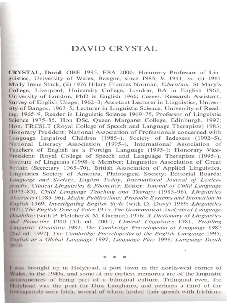 Linguistics by Crystal David | PDF | Linguistics | Human Communication