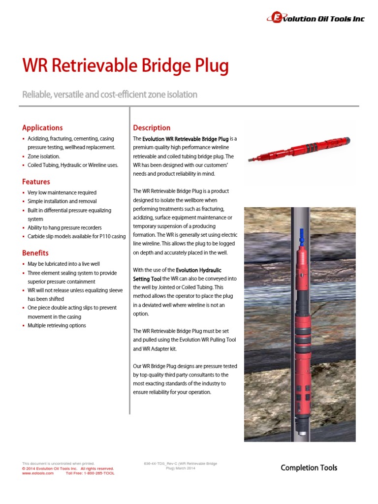 WR Retrievable Bridge Plug Technical Datasheet | PDF | Casing (Borehole ...