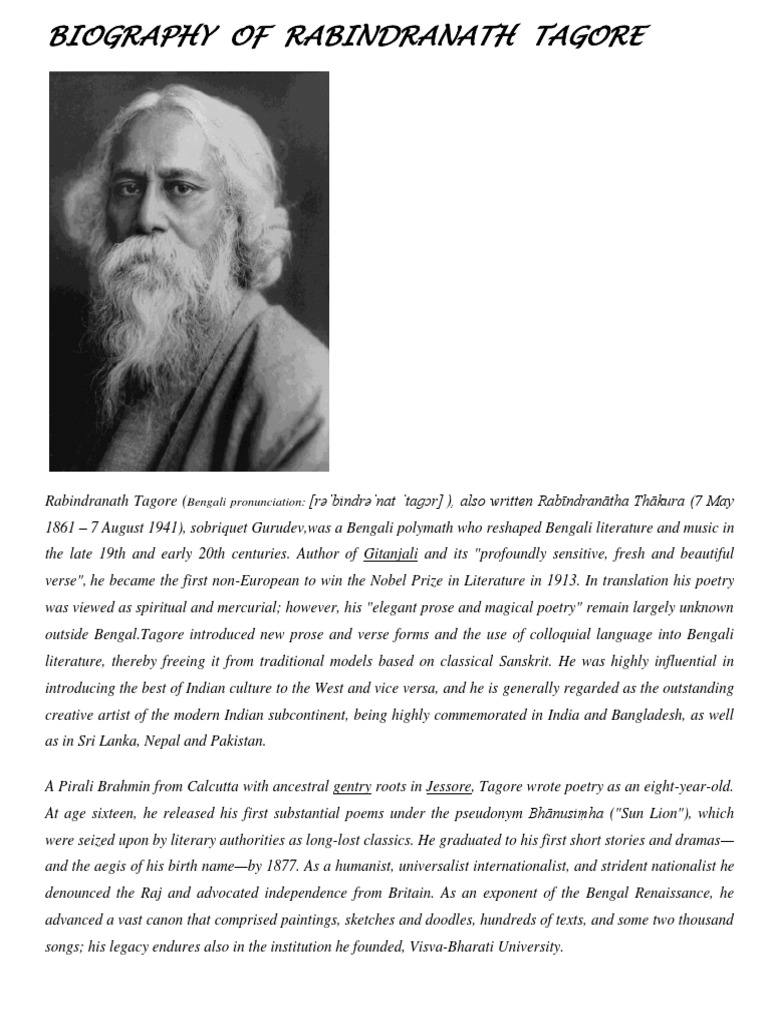 Blog-Biography of Rabindranath Tagore | PDF | Rabindranath Tagore | Bengal