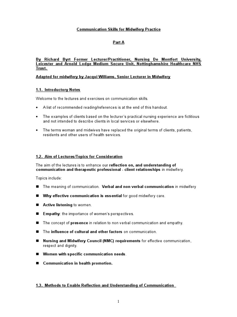 Midwifery Communication Handout Part A | PDF | Midwife | Nursing