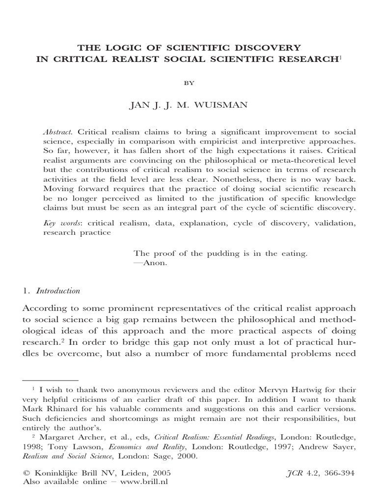 The Logic of Scientific Discovery in Critical Realist Social Scientific ...