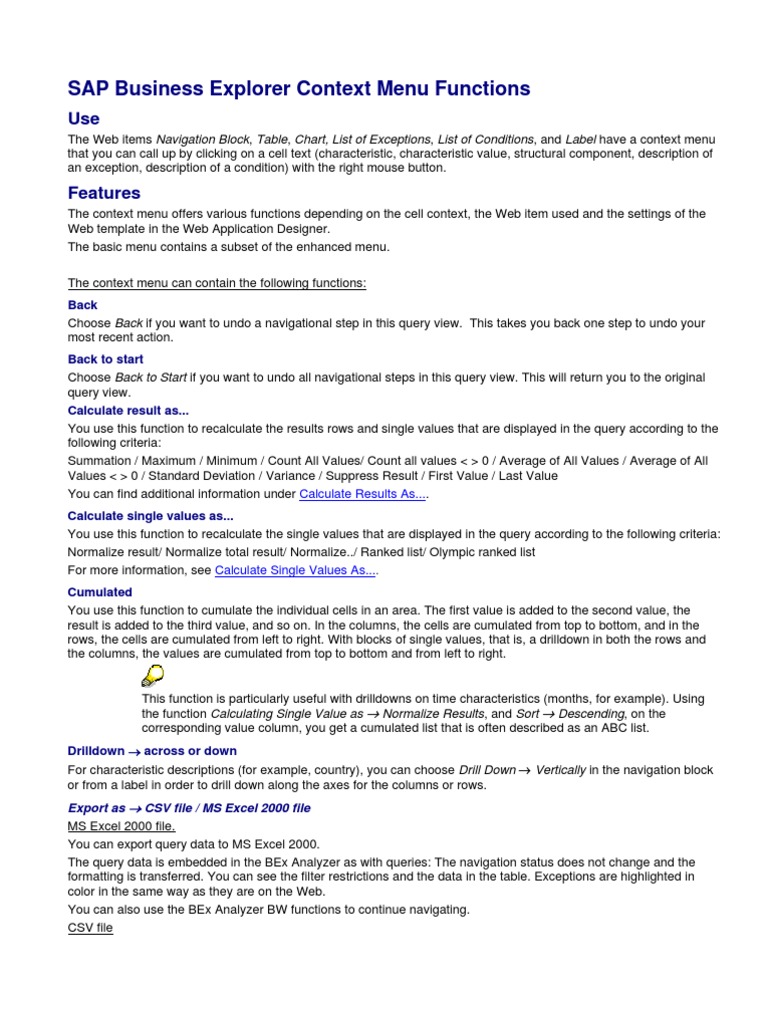 BW BEx Context Menu Functions | PDF | Comma Separated Values ...