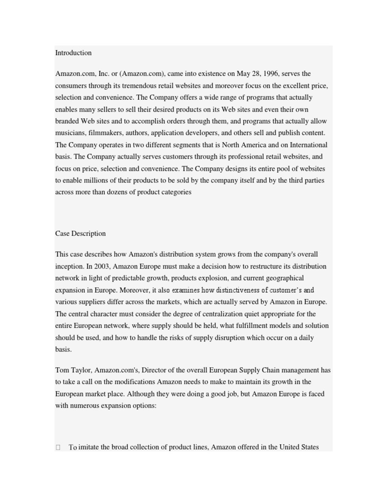 Amazon Solution | PDF | Amazon.Com | Supply Chain