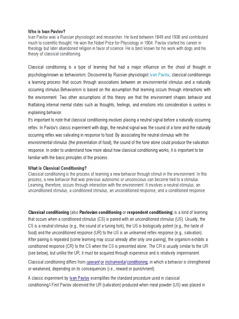 Who Is Ivan Pavlov | PDF | Classical Conditioning | Neuroscience