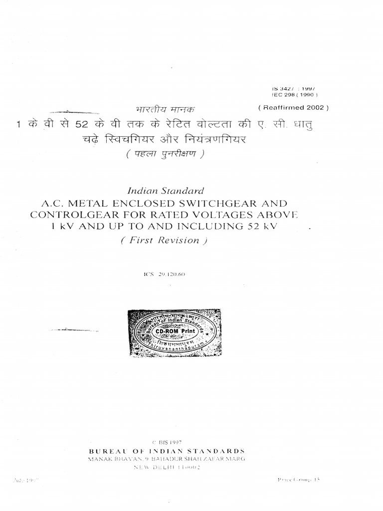 Is 3427-1997 (Iec 298-1990) - Switch Gear &contrl Gear | PDF | Nature