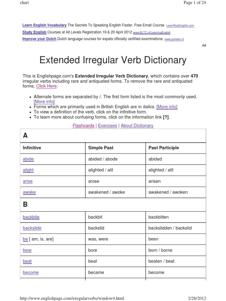 Extended Irregular Verb Dictionary | Grammar | Linguistics