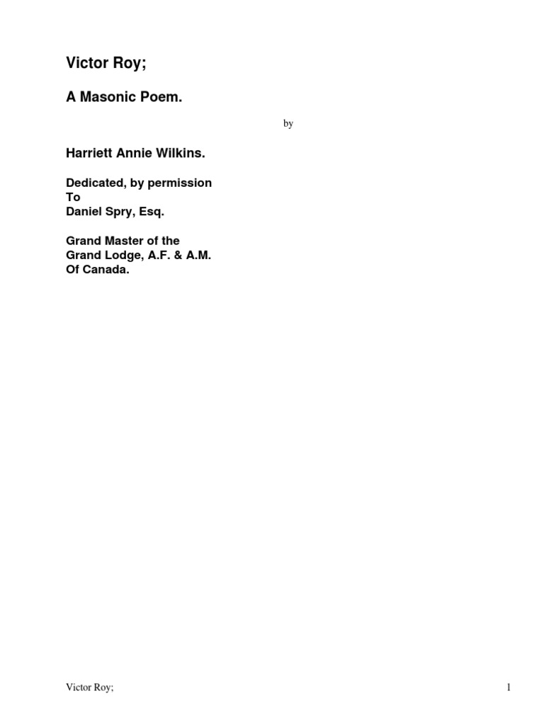Victor Roy, A Masonic Poem by Wilkins, Harriet Annie, 1829-1888 | PDF ...