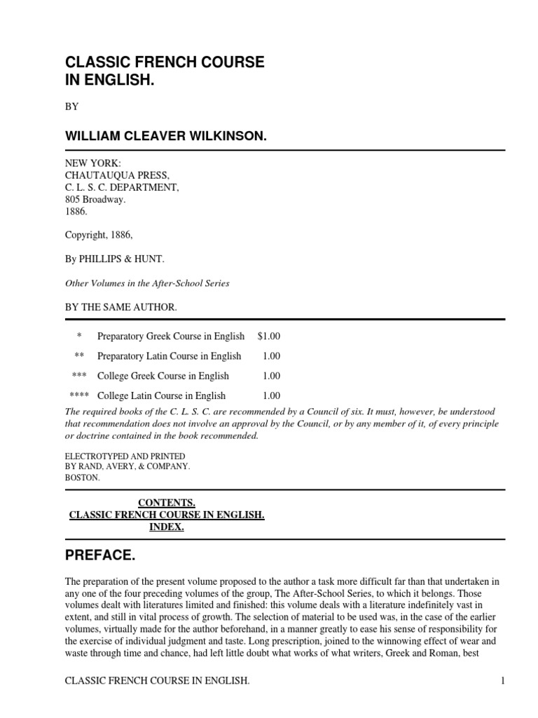 Classic French Course in English by Wilkinson, William Cleaver | PDF ...