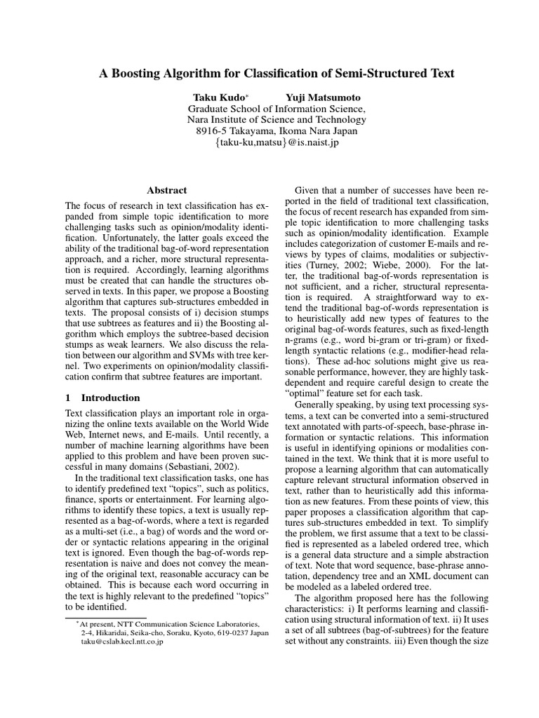 Semi Structured Textpdf | PDF | Support Vector Machine | Statistical Classification