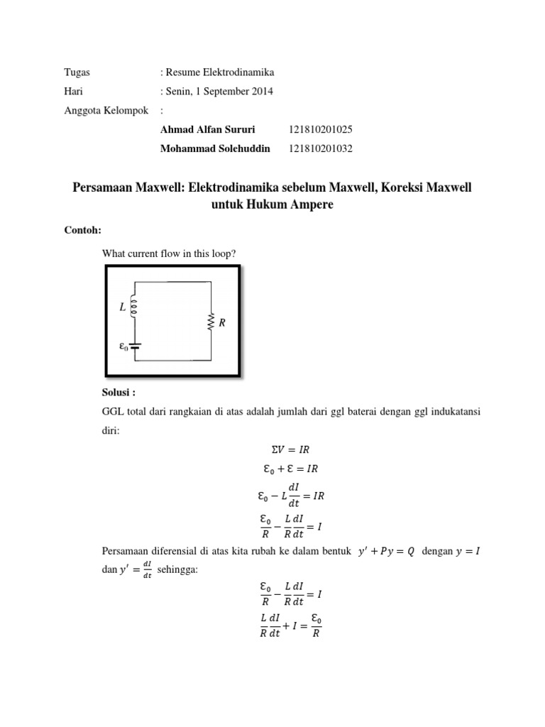 Persamaan Maxwell Elektrodinamika Sebelum Maxwell Koreksi Maxwell Untuk ...