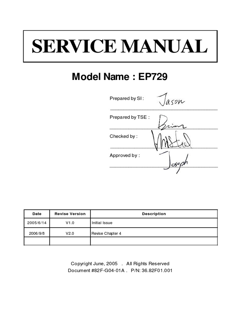 EP729 Service Manual Ver.2.0 | PDF | Video | Electronics
