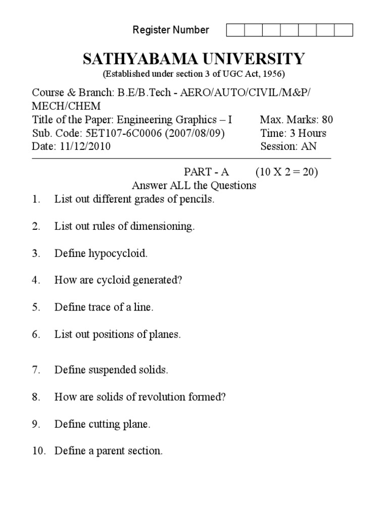 Sathyabama University: Register Number | PDF | Geometry | Space