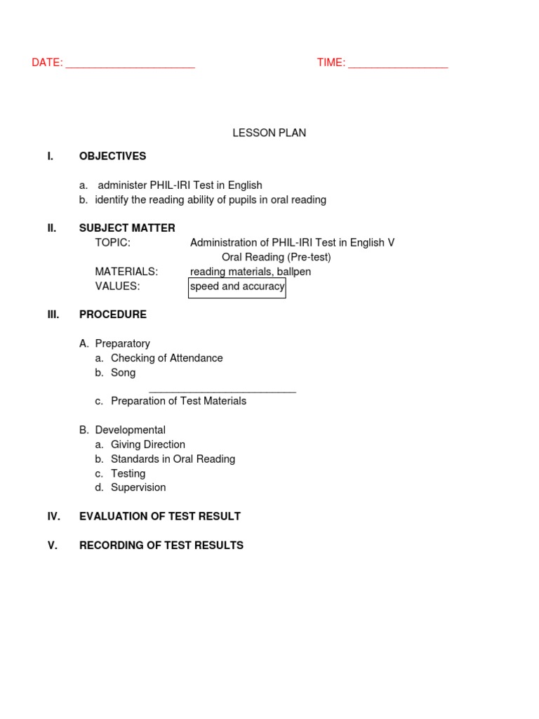 Lesson Plan For PHIL - IRI | PDF