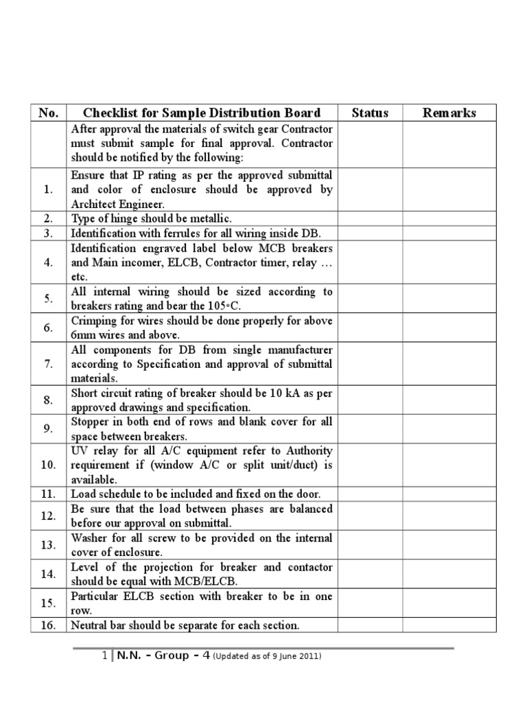 ELE - Checklist For Sample DB | PDF | Machines | Engineering
