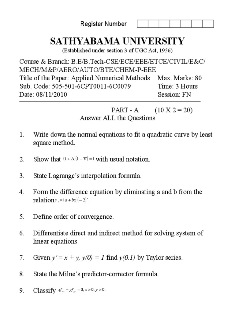 Sathyabama University: Register Number | PDF | Teaching Mathematics