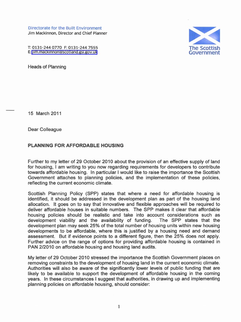 CD016 Letter From Chief Planner 'Planning For Affordable Housing' (15th ...
