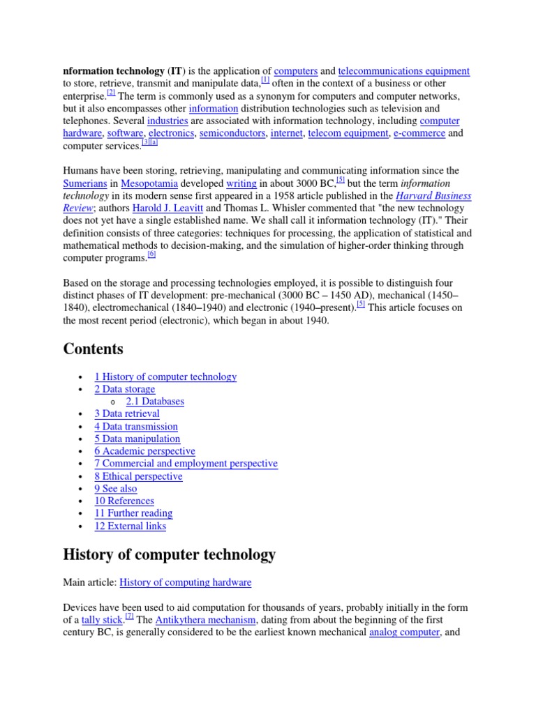 Nformation Technology (IT) Is The Application of | PDF | Information ...