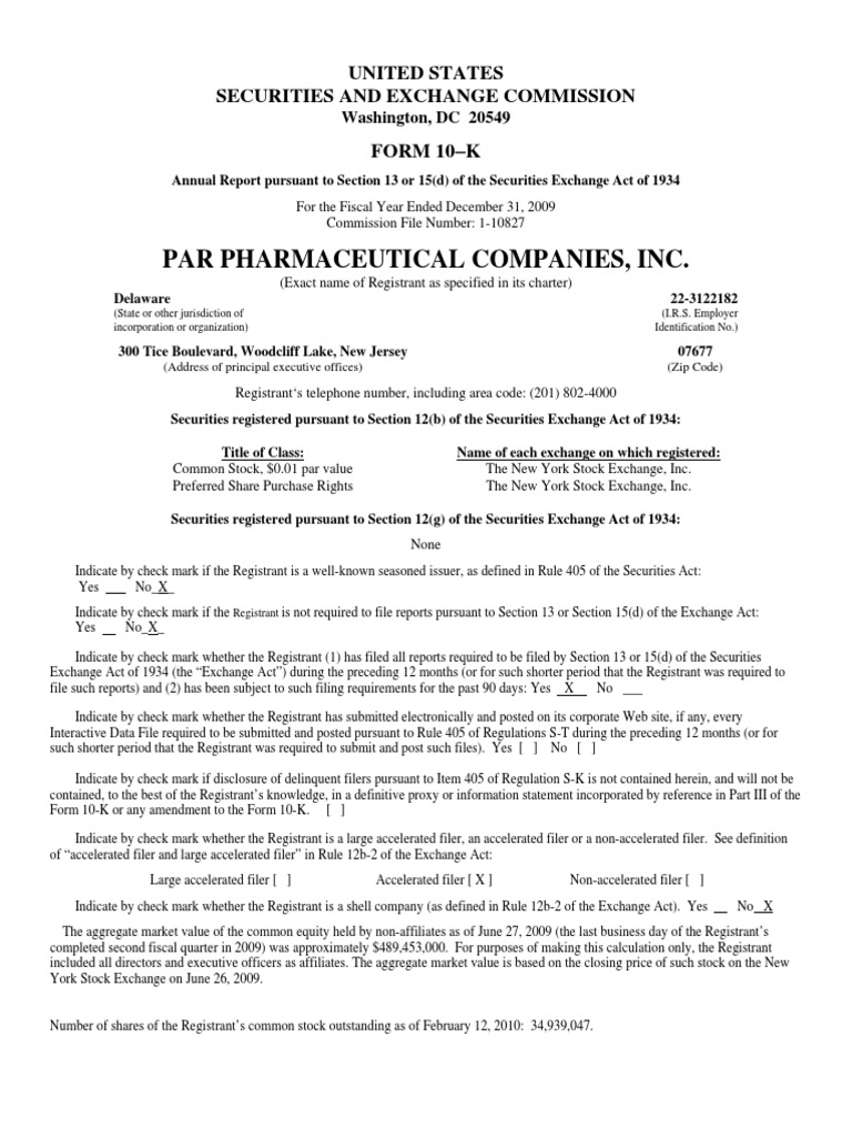 Par Pharmaceutical Companies, Inc.: United States Securities and ...