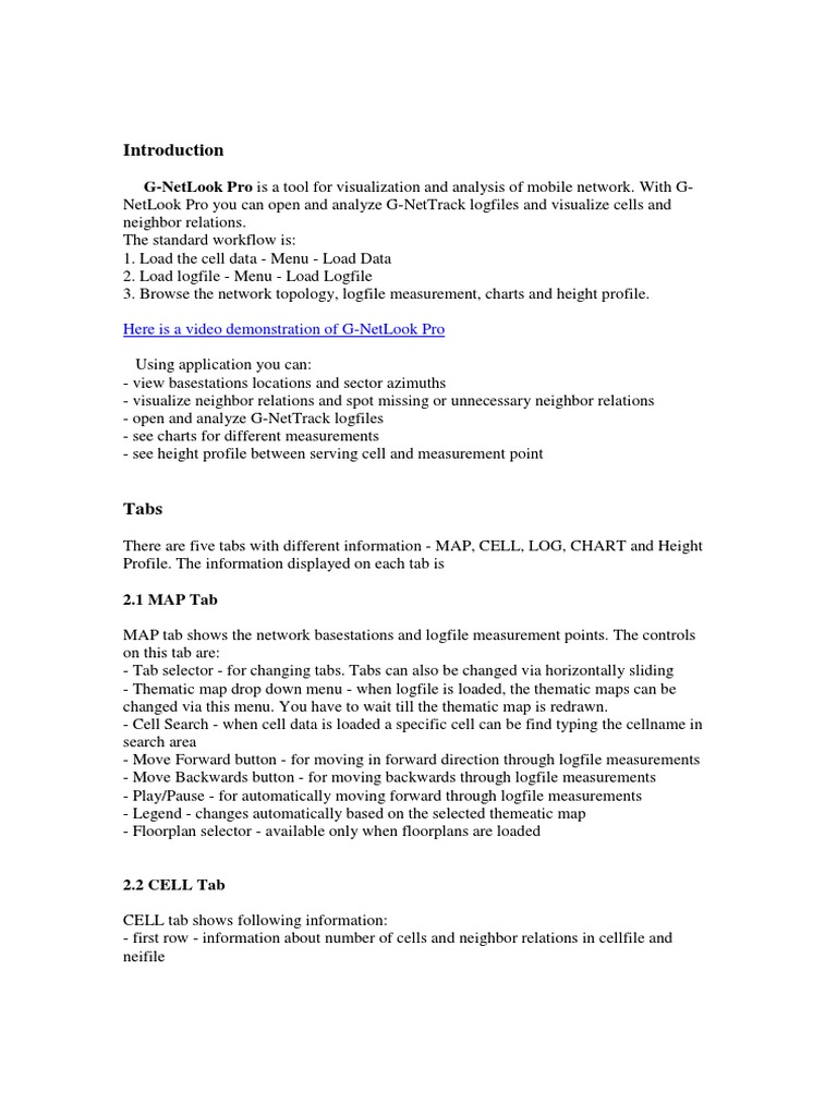 G-NetLook Pro: Mobile Network Analysis Tool | PDF | Tab (Gui ...