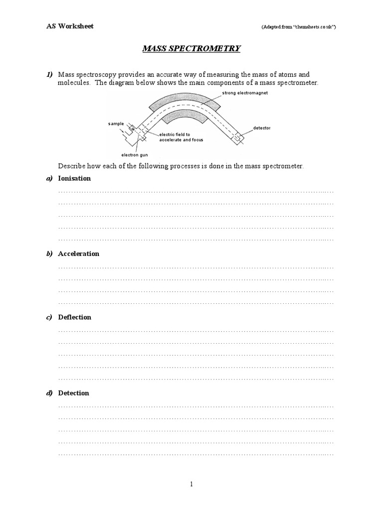 Mass Spectrometry Worksheet and Exercises | PDF | Mass Spectrometry ...