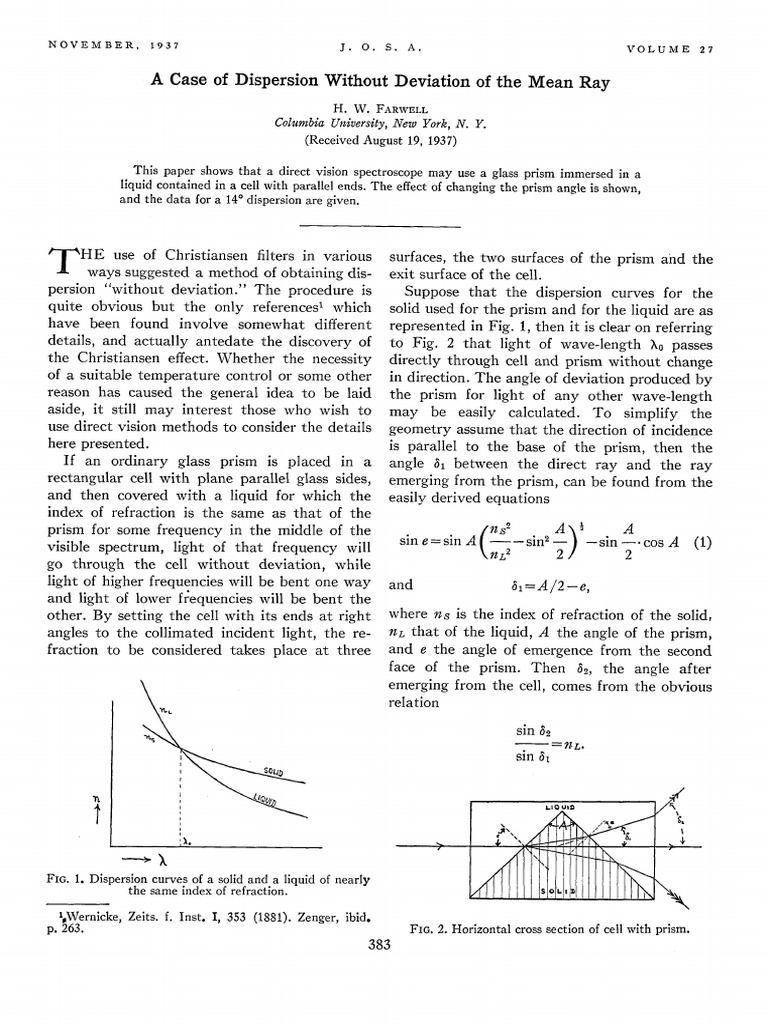 A Case of Dispersion Without Deviation of The Mean Ray | PDF | Prism ...