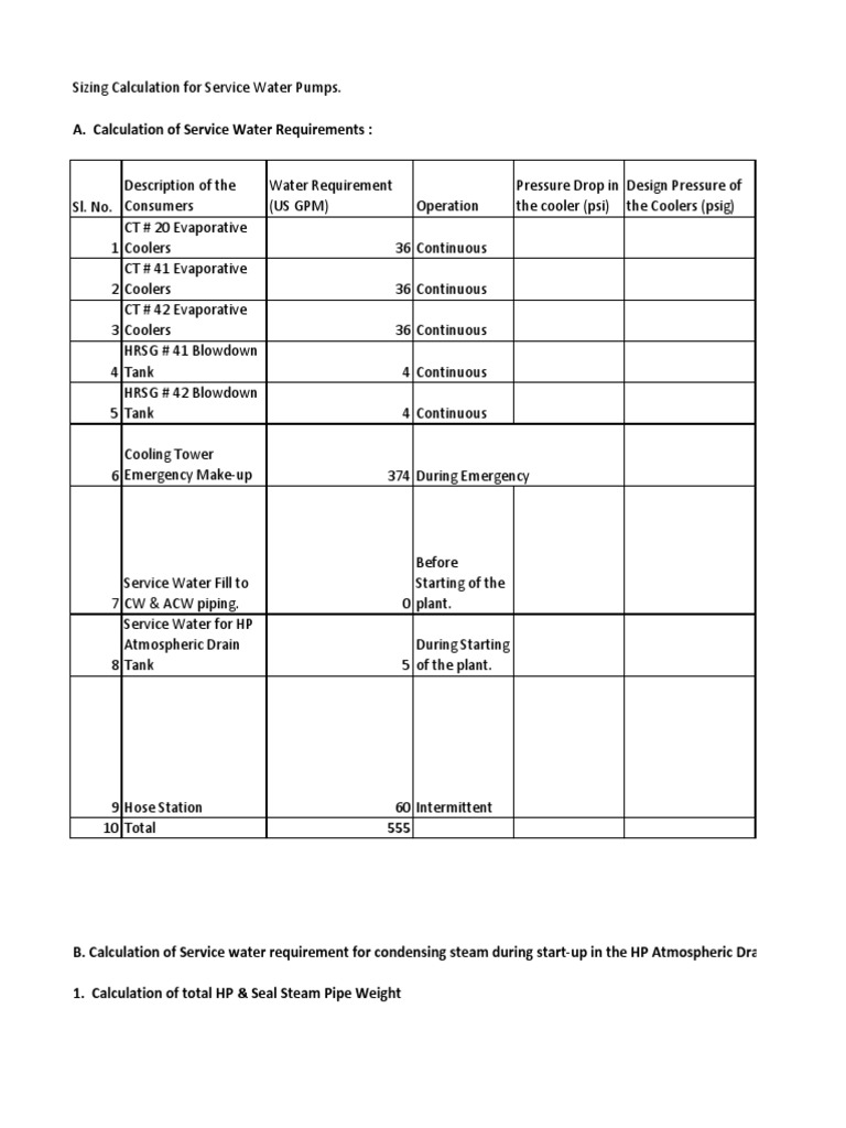 Sizing Calculation of General Service Pumps | PDF | Steam | Pump