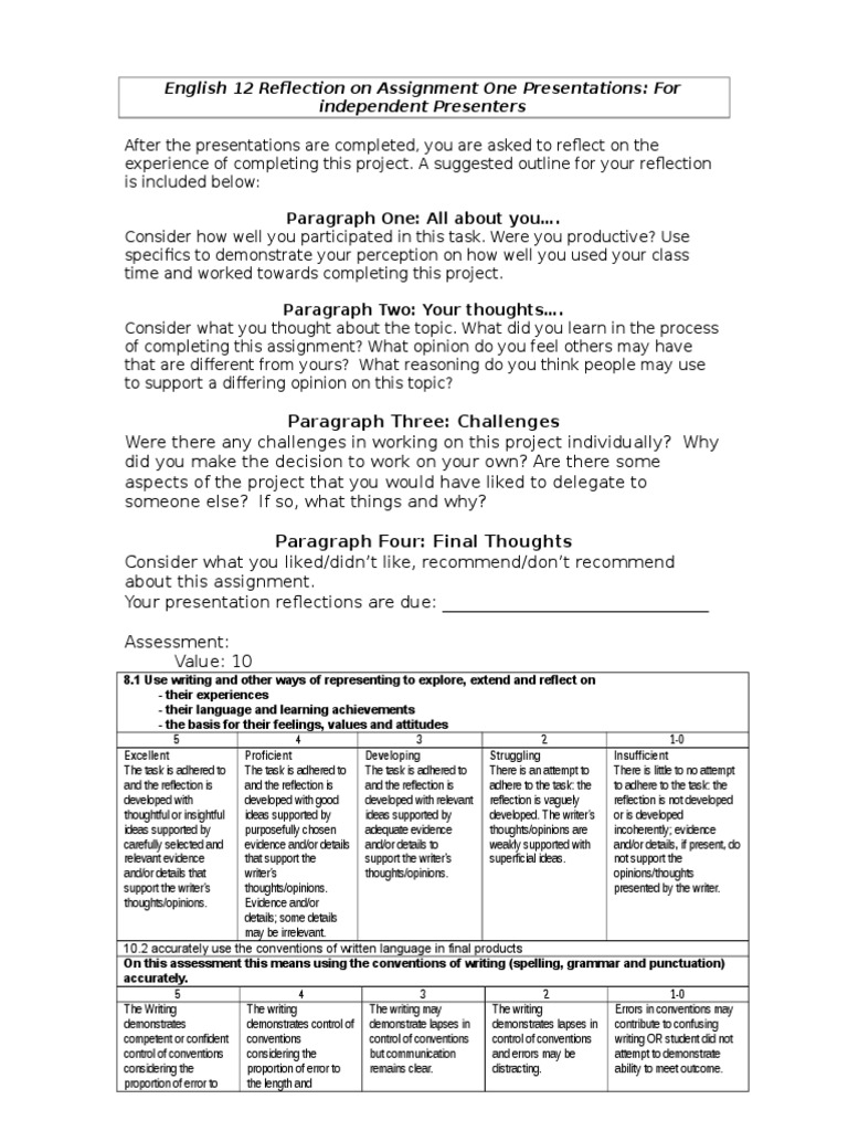 Reflection On Presentations INDIVIDUAL Vs Inc 10.2 | PDF | Educational ...