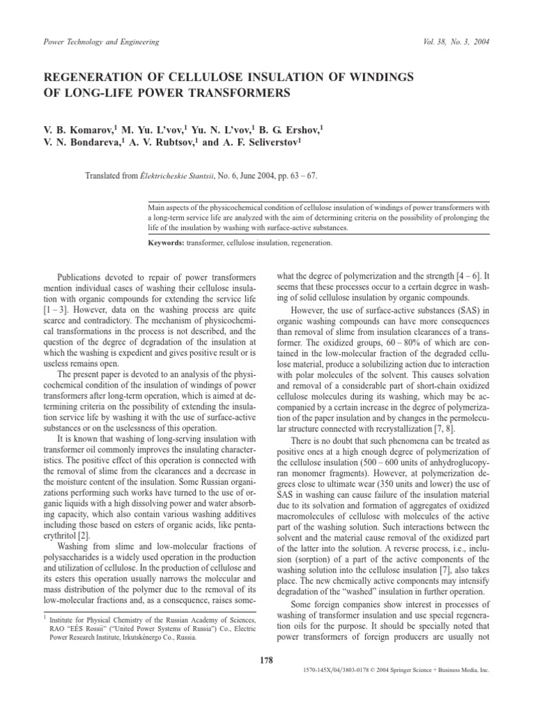 Regeneration of Cellulose Insulation of Windings | PDF | Transformer ...