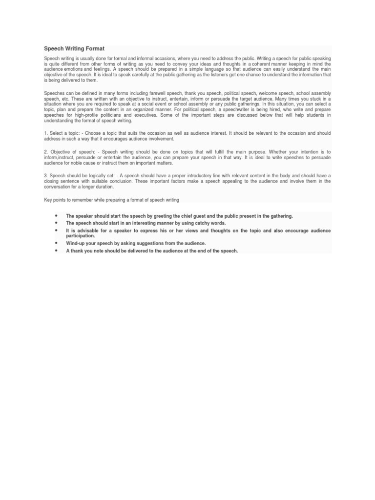 Speech Writing Format PDF Public Speaking Conversation