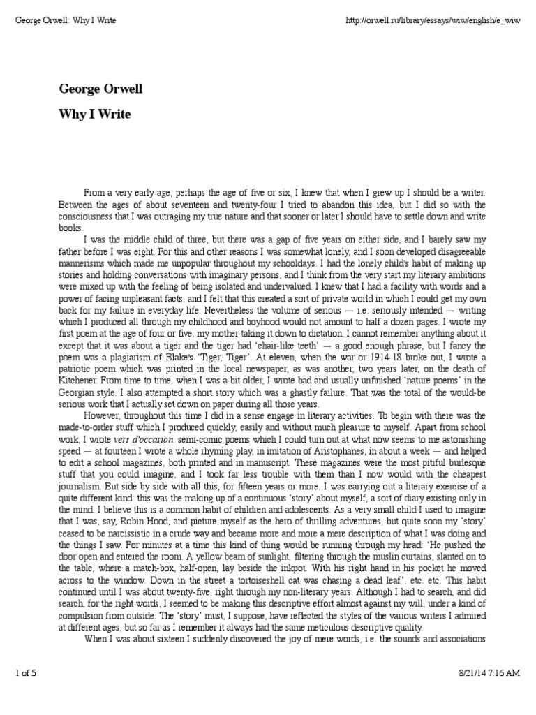 George Orwell Why I Write | PDF | George Orwell | Aesthetics