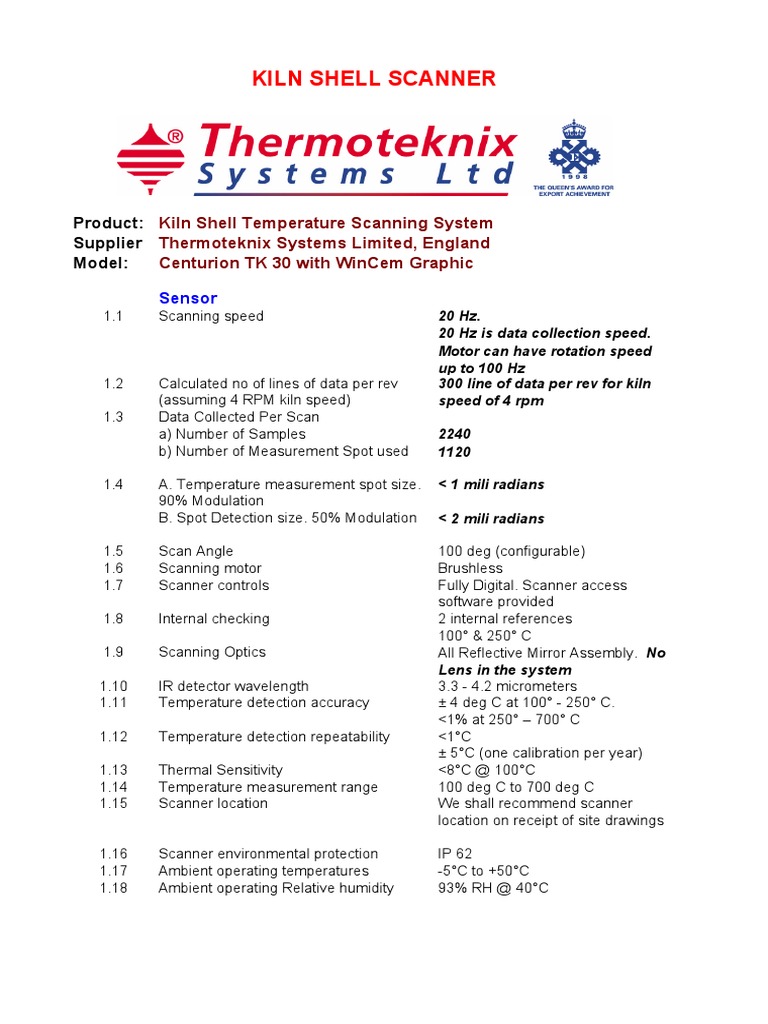 Kiln Shell Scanner Specification Thermoteknix | PDF | Image Scanner ...