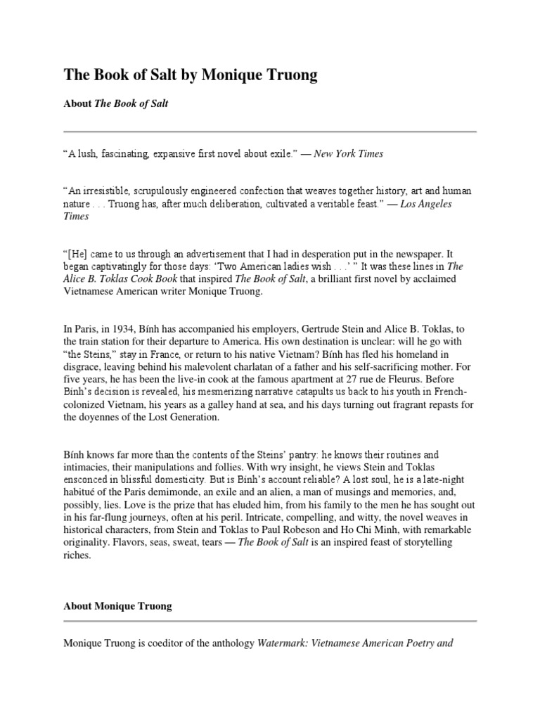 The Book of Salt by Monique Truong - Disucssion Questions | PDF | Books