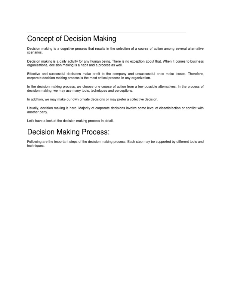 Concept of Decision Making | PDF